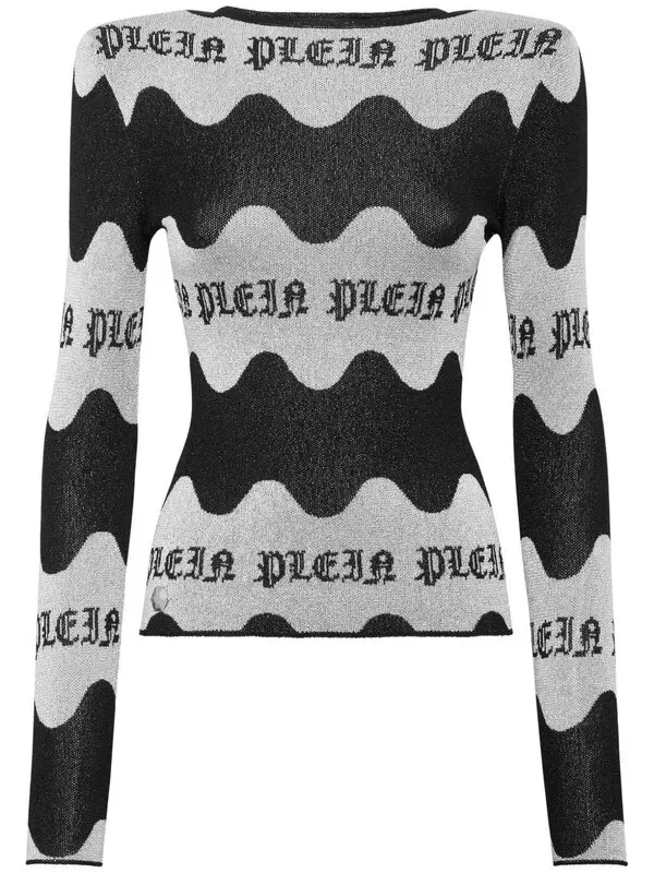 Philipp Plein Wave-jacquard Long-sleeve Top - Grey