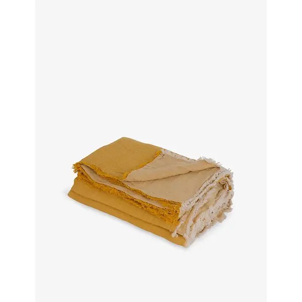 MAISON DE VACANCES Crumpled Washed Linen Throw 140cm X 250cm - Ocre