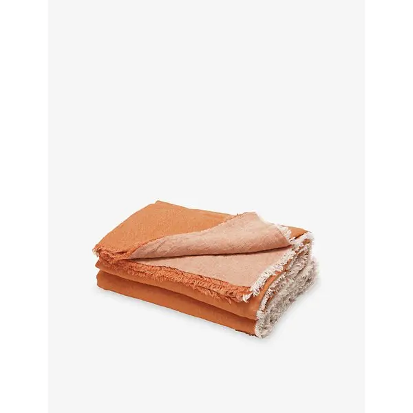 MAISON DE VACANCES Crumpled Washed Linen Throw 140cm X 250cm - Safran
