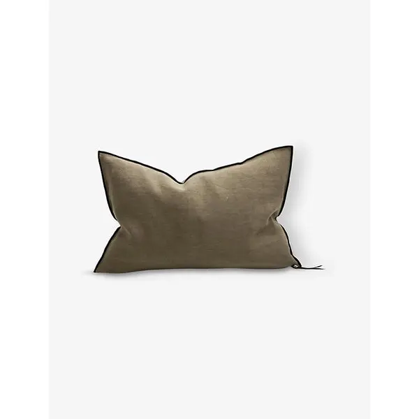 MAISON DE VACANCES Stonewashed Linen Cushion 40cm X 60cm - Kaki