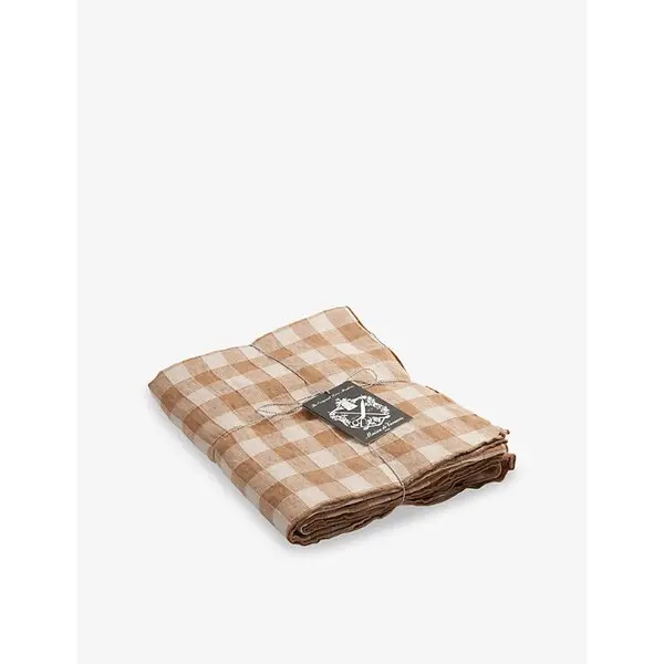 MAISON DE VACANCES Vintage Vichy Linen Tablecloth 170cm X 240cm - Terracotta