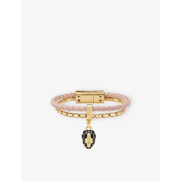 BVLGARI Serpenti Forever Leather And Brass Bracelet - Pink