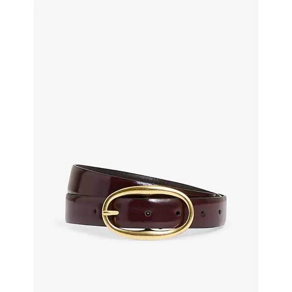 REISS Oval Buckle Leather Belt - Oxblood