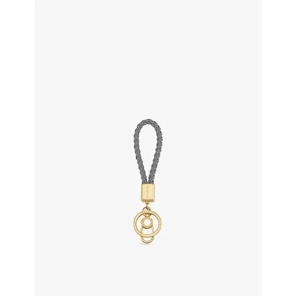 BVLGARI Yellow Gold-plated Brass And Leather Keyring - Grey