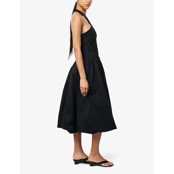 knee length dresses for ladies Black Bardot Jersey Mix Puff Ball Midi Dress main image 0