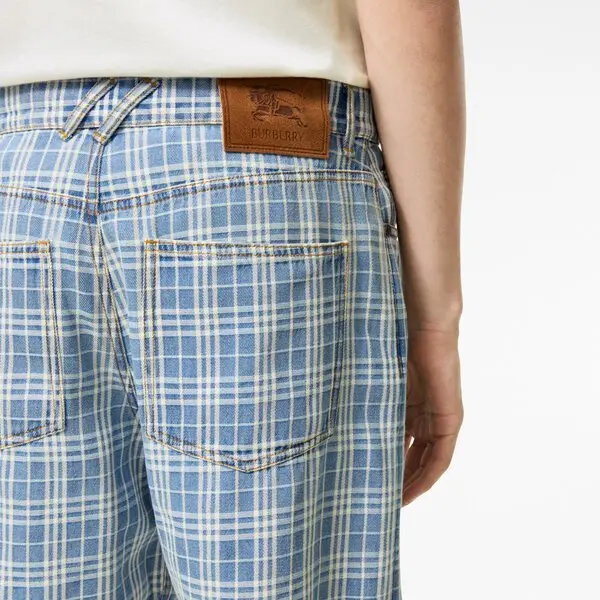 Burberry Check Denim Shorts - Light Navy Blue