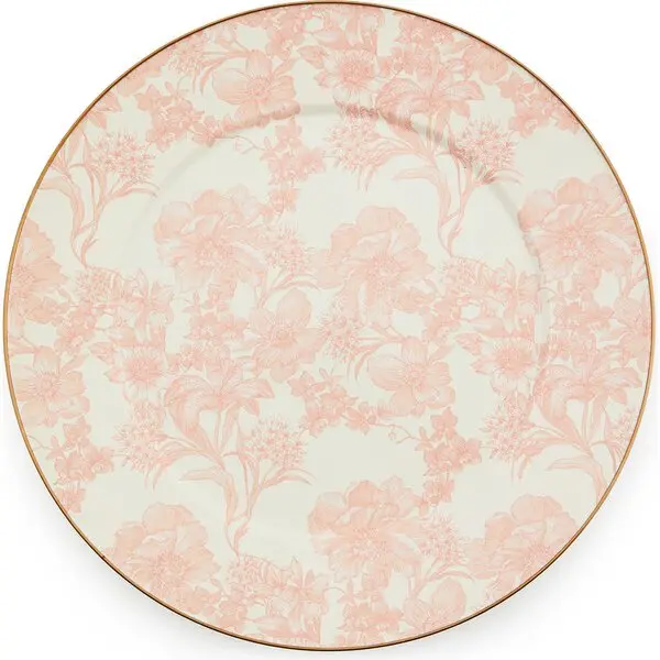 MACKENZIE-CHILDS Sterling English Garden Enameled Steel Platter - Pink/ White
