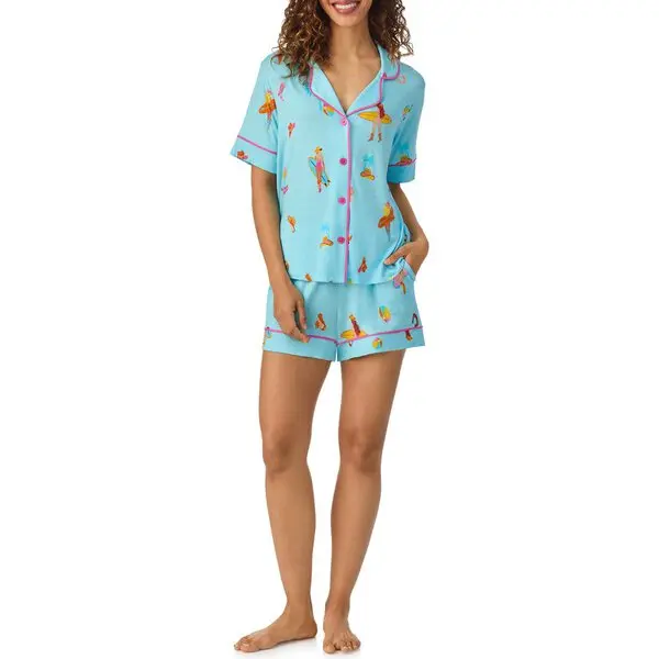 ROOM SERVICE Print Short Pajamas - Aqua Print