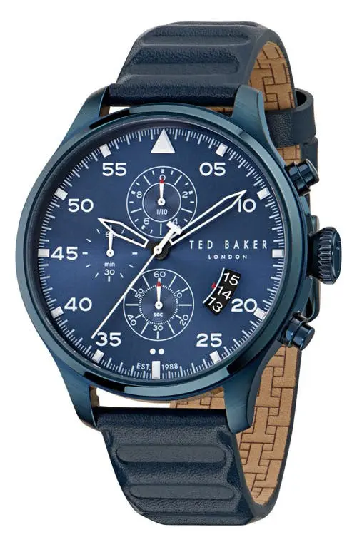 Ted Baker London Chronograph Leather Strap Watch - Blue