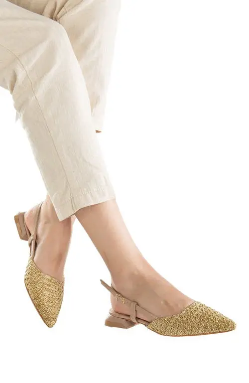 PROLOGUE SHOES Riley Woven Slingback Flats - Beige Faux Leather