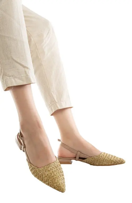 PROLOGUE SHOES Riley Woven Slingback Flats - Beige Faux Leather