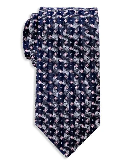OAK HILL PREMIUM BY DXL Geometric Pattern Silk Neck Tie - Navy