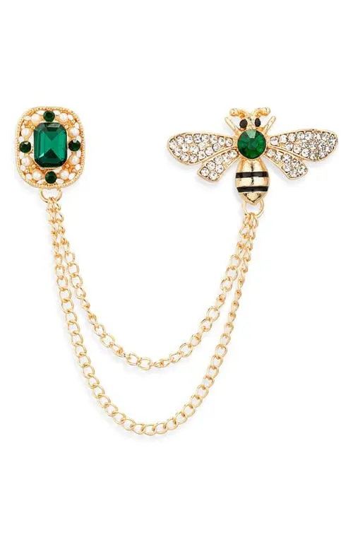 CLIFTON WILSON Embellished Bee And Jewel Chained Lapel Pin - Gold