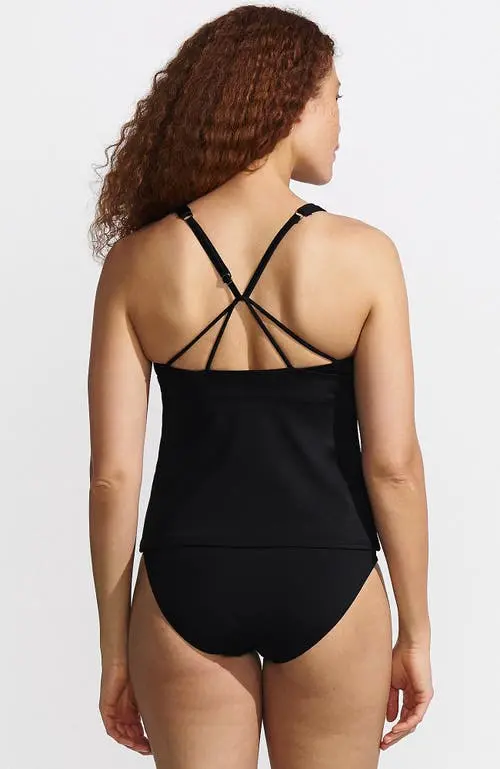 LANDS' END D-cup Tugless High Neck Strappy Back Tankini - Black