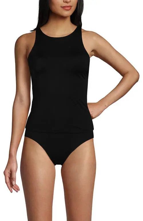 LANDS' END D-cup Tugless High Neck Strappy Back Tankini - Black