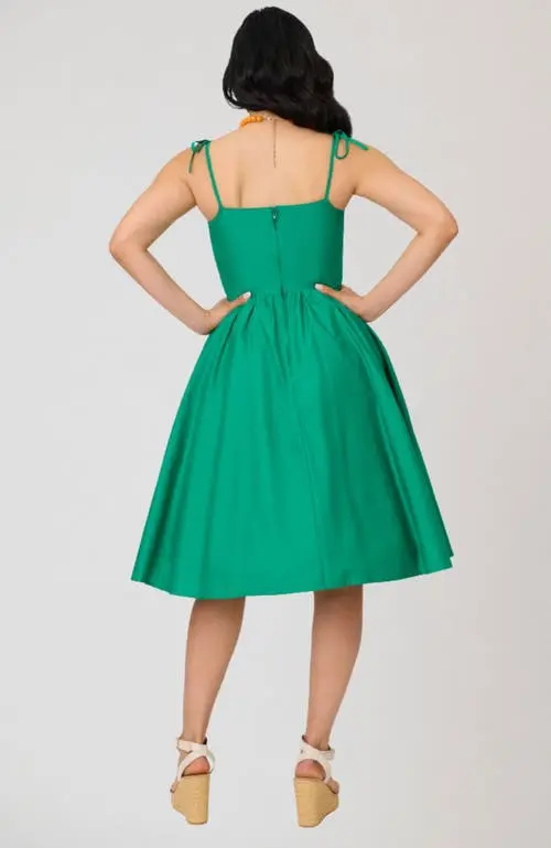 Unique Vintage 1950s Cotton Swing Dress - Green Solid