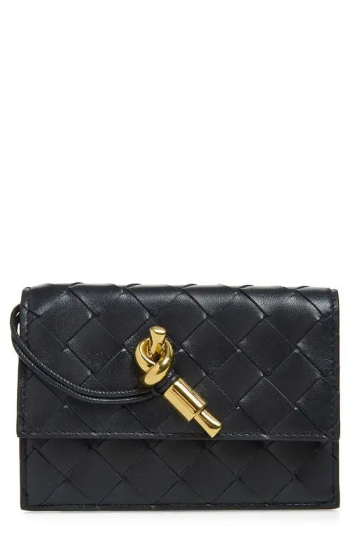 Bottega Veneta Andiamo Slip Intrecciato Leather Zip Card Case - 4338 Midnight-muse Brass