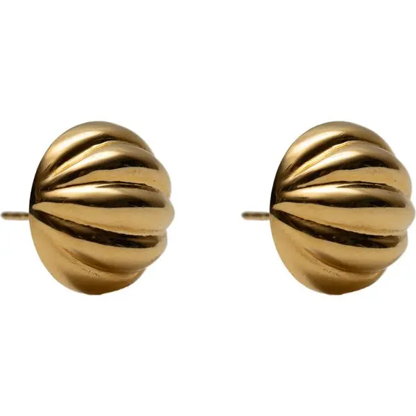 Argento Vivo Ribbed Button Stud Earrings - Gold