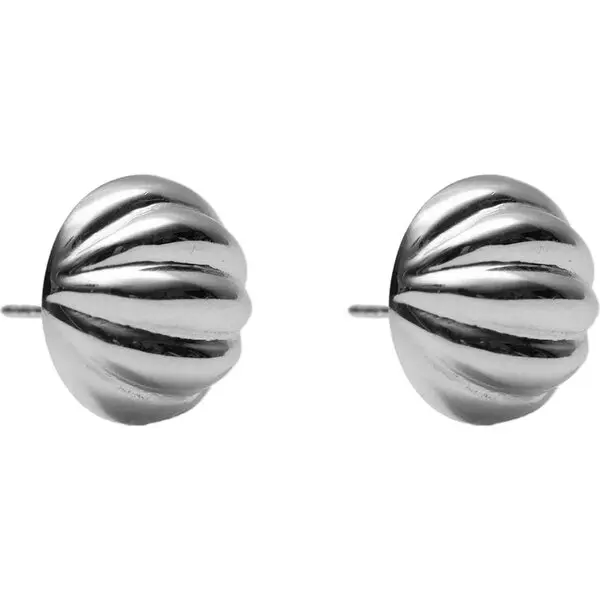 Argento Vivo Ribbed Button Stud Earrings - Silver