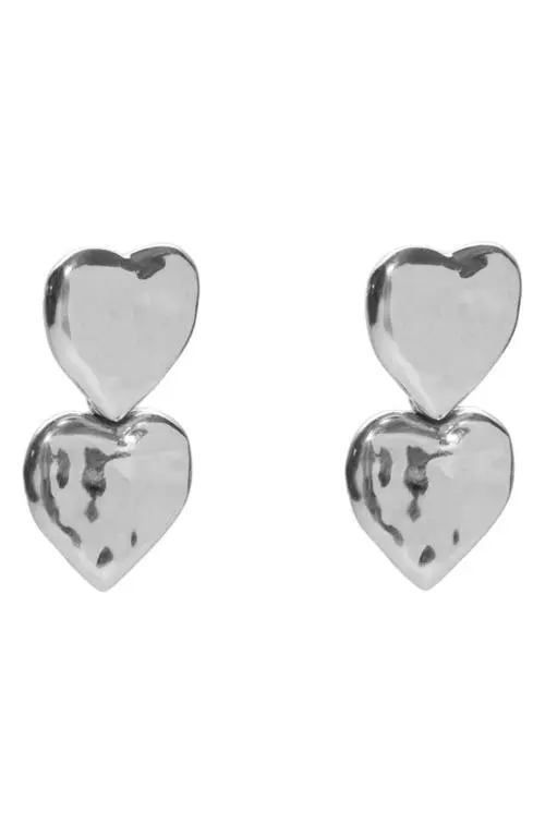 Argento Vivo Hammered Double Heart Drop Earrings - Silver