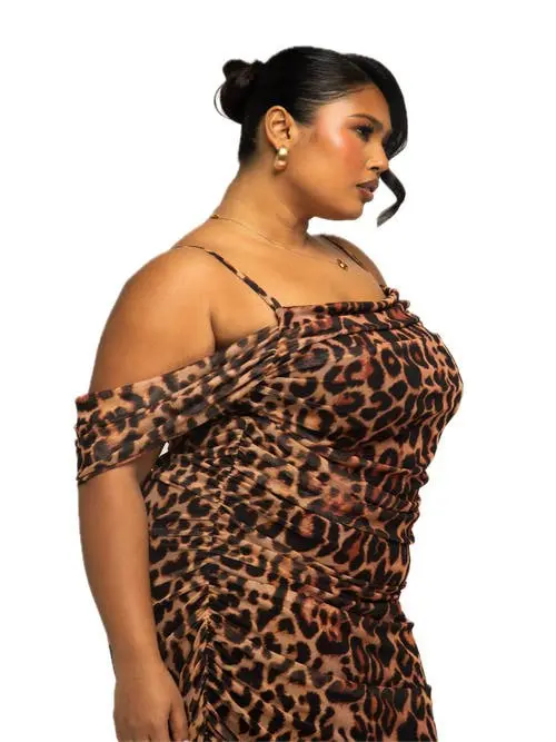 FASHION-SZN CURVE Leopard Print Mesh Midi Dress