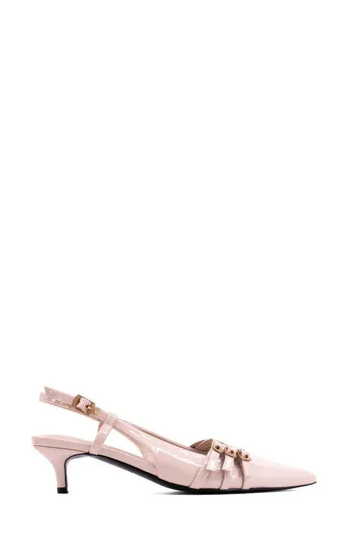 SHU SHOP Nadja Pointed-toe Kitten Heel Slingback Pumps - Beige Patent