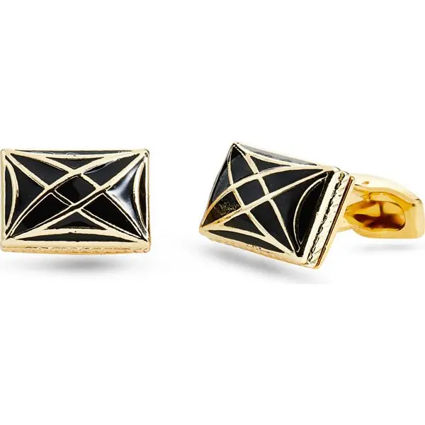 CLIFTON WILSON Two Tone Rectangular Cuff Links - Black