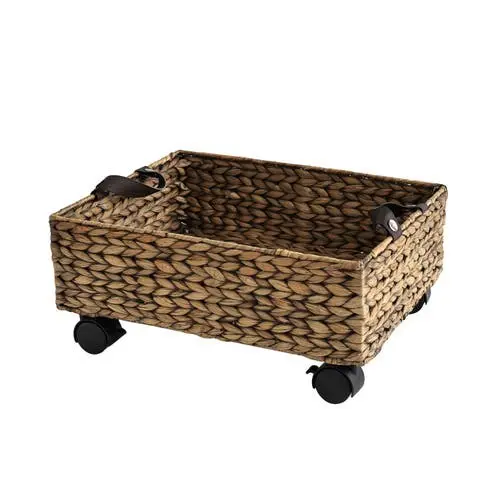 HAPPIMESS Adaline 18.11" Classic Farmhouse Handwoven Hyacinth Rectangular Underbed Storage Bin With Wheels And Handles - Brown