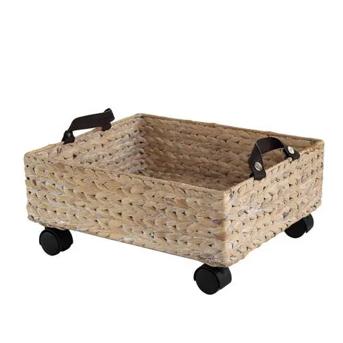 HAPPIMESS Adaline 18.11" Classic Farmhouse Handwoven Hyacinth Rectangular Underbed Storage Bin With Wheels And Handles - White Wash