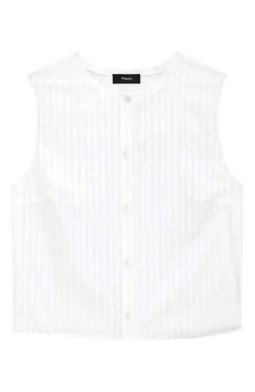 Theory Stripe Sleeveless Crop Button-up Shirt