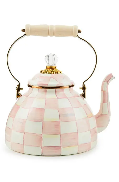 MACKENZIE-CHILDS Rosy Check Enameled Steel 3-quart Tea Kettle - Pink/ White