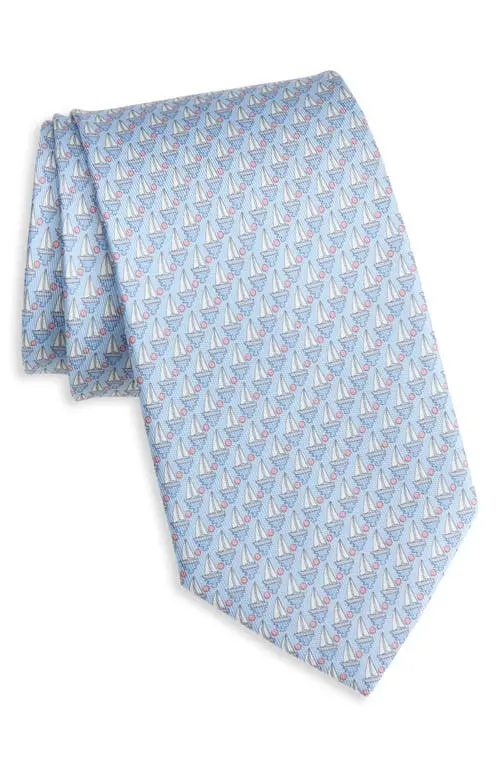 FERRAGAMO Alba Sailboat Print Silk Tie - Celeste