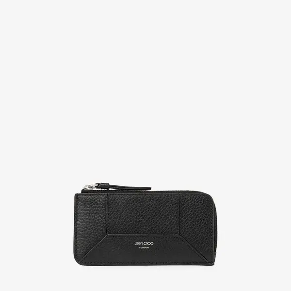 JIMMY CHOO Diamond Lise Zipped M Black Grainy Calf Leather Card Holder - Black/antique Silver