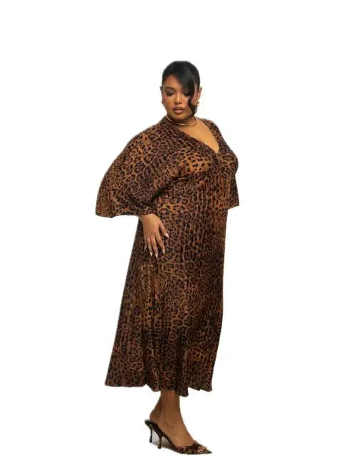 FASHION-SZN CURVE Leopard Print Midi Dress