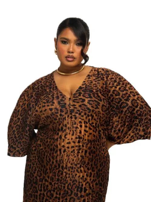 FASHION-SZN CURVE Leopard Print Midi Dress