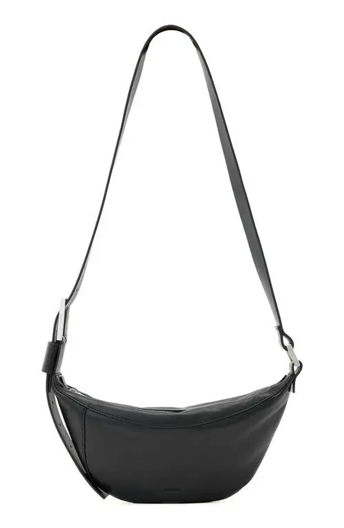 ALLSAINTS Leather Crescent Crossbody Bag - Black/silver