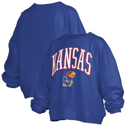 PRESSBOX Kansas Jayhawks Janise Arch Pullover Sweatshirt - Royal