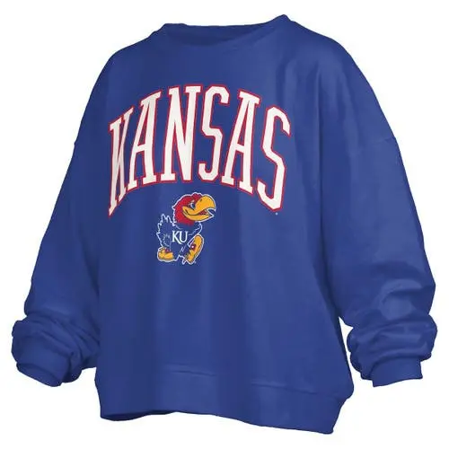 PRESSBOX Kansas Jayhawks Janise Arch Pullover Sweatshirt - Royal