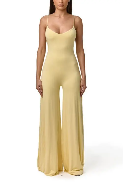 Naked Wardrobe Wide-leg Stretch-jersey Jumpsuit - Buttercream