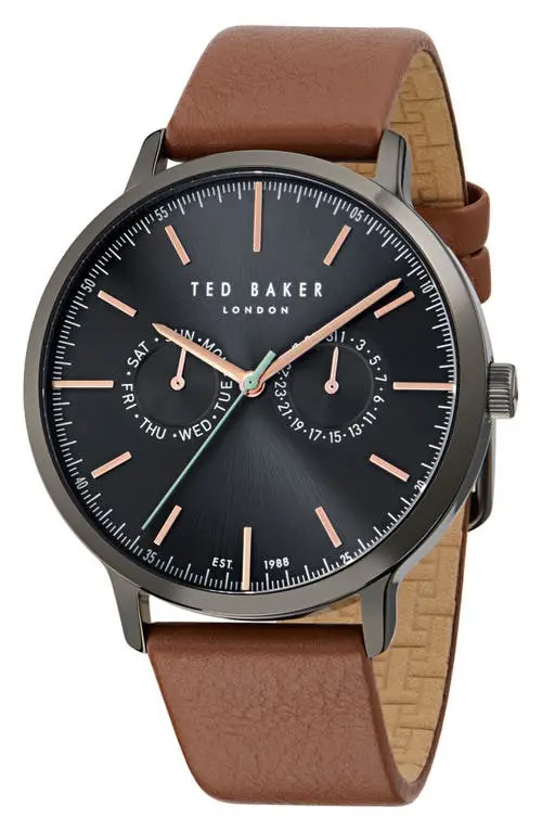 Ted Baker London Haarvin Leather Strap Watch - Brown