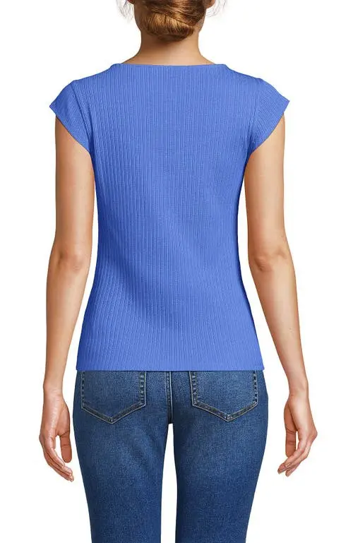 LANDS' END Pointelle Cap-sleeve Top - Crisp Blue