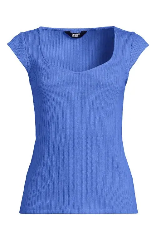 LANDS' END Pointelle Cap-sleeve Top - Crisp Blue