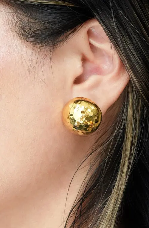 Argento Vivo Hammered Button Stud Earrings - Gold