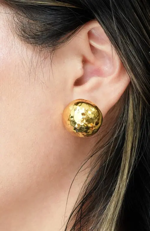 Argento Vivo Hammered Button Stud Earrings - Gold