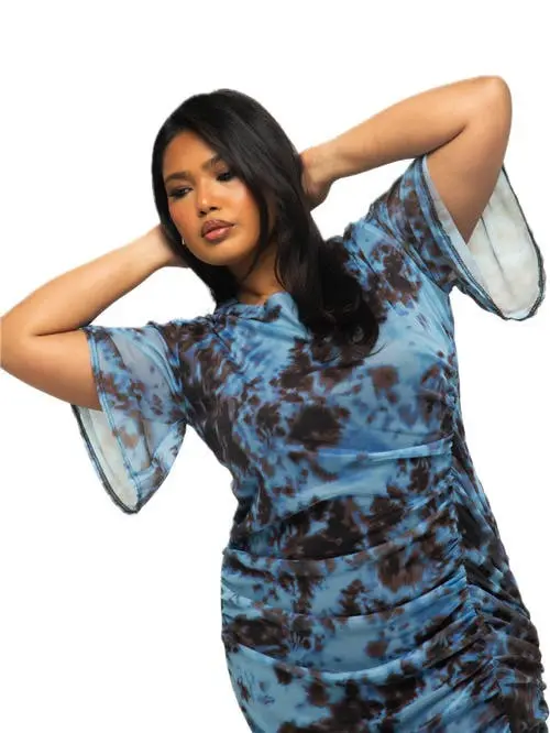FASHION-SZN CURVE Abstract Print Mesh Midi Dress