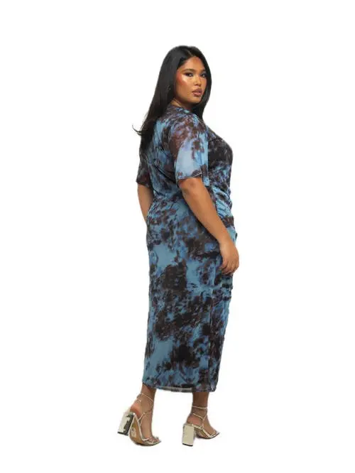 FASHION-SZN CURVE Abstract Print Mesh Midi Dress