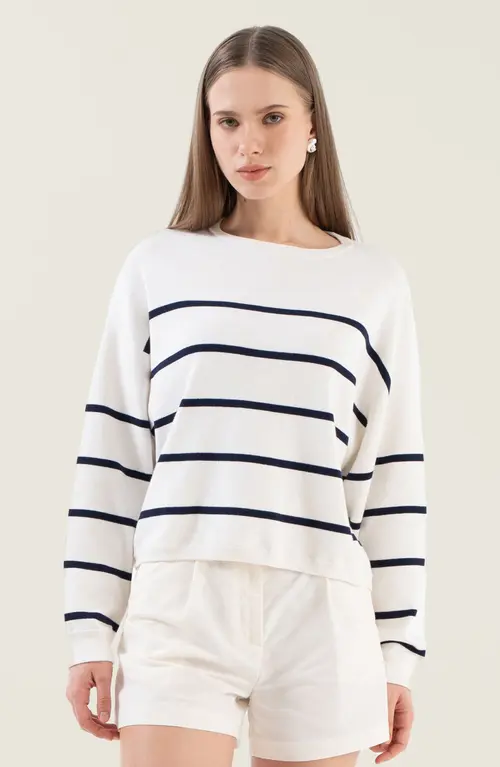 ITALIC Florence Featherlight Relaxed Sweater - Navy / Ecru