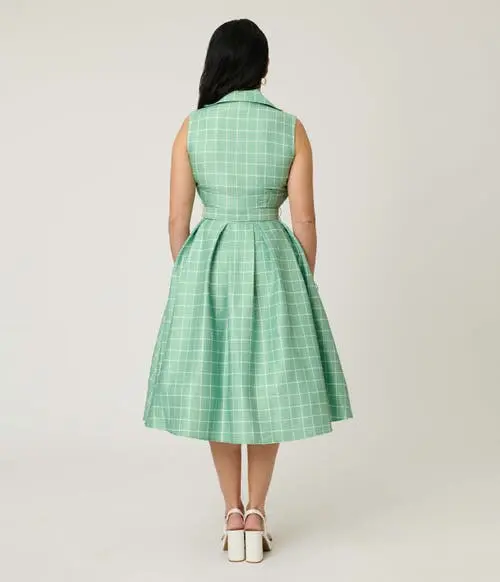 Unique Vintage 1950s Edith Swing Dress - Mint Plaid