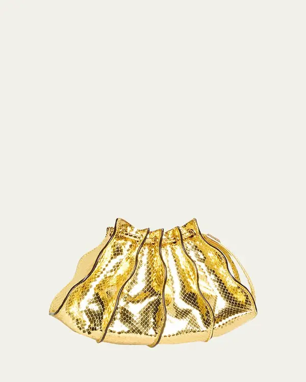 Ulla Johnson Adria Mini Pleated Wave Metallic Snake-print Crossbody Bag - Gilt