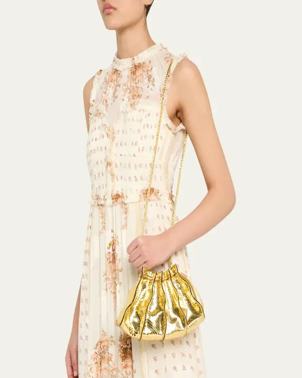 Ulla Johnson Adria Mini Pleated Wave Metallic Snake-print Crossbody Bag - Gilt